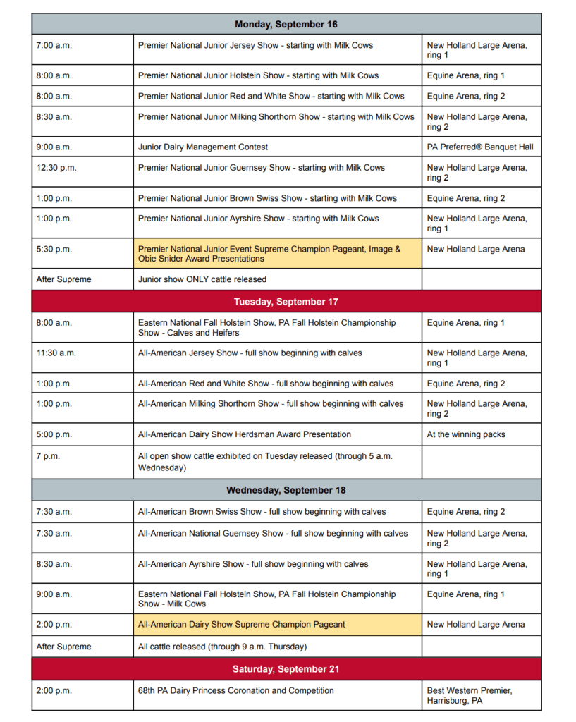 Schedule – All American Dairy Show